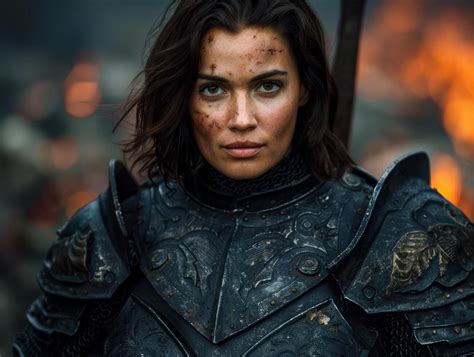 Fierce Female Warrior In Battle Worn Armor Stock Photo At Vecteezy