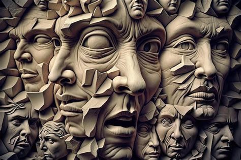 Premium Ai Image A Surreal Wall Of Human Face Morphed In A Weird Way Human Faces Distorted In