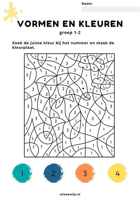 Werkblad Kleuren Op Nummer Groep 1 2 Thema Dieren Wiesewijs