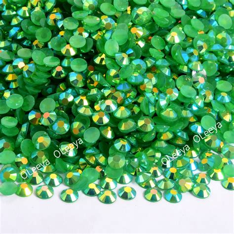 Oleeya Bulk Package SS SS Resin Stone Jelly Green Emerald Colors TRN Silver Bottom Flatback