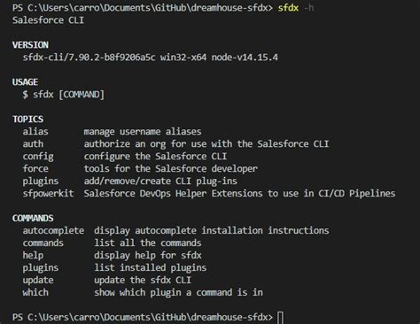 show sfdx help command