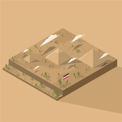 기자 피라미드 단지에는 쿠푸의 피라미드 카프레 멘카우레가 포함됩니다 아이소메트릭 벡터 일러스트 레이 션 프리미엄 벡터