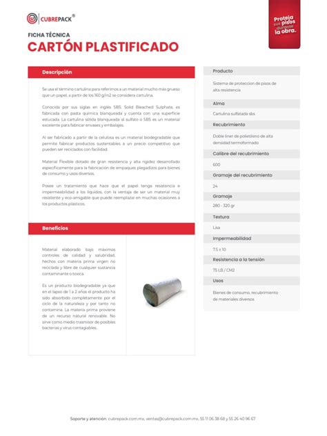 Ficha Tecnica Carton Plastificado Pdf Papel Cartón