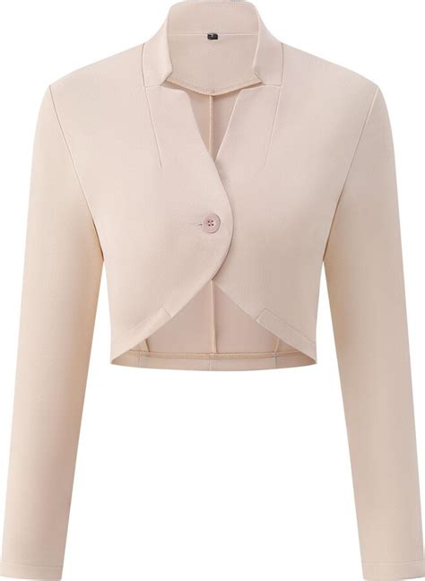 Wealywa Womens Cropped Blazer Long Sleeve Slim Button Jackets Shrug