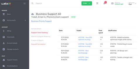 support time tracking webx support