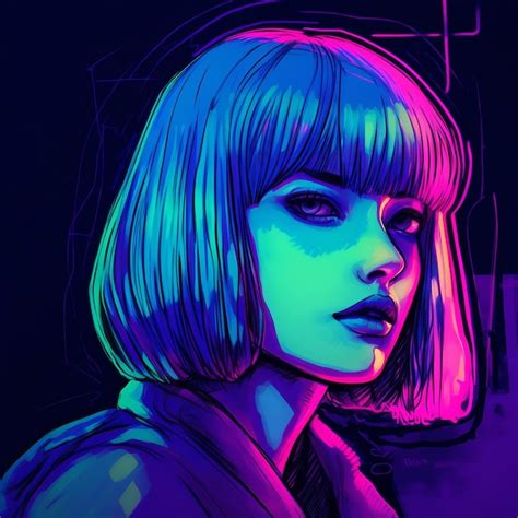 Pintura De Estilo De Dibujos Animados De Una Cara De Mujer Cyberpunk Ia