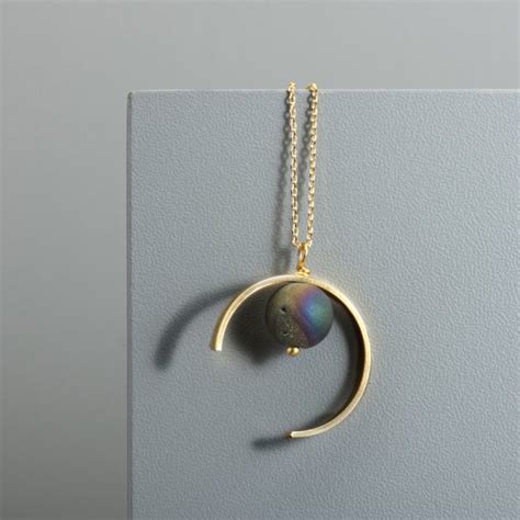Titanium Druzy Quartz Crescent Necklace