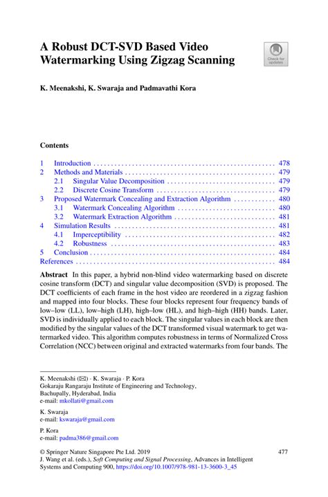 Pdf A Robust Dct Svd Based Video Watermarking Using Zigzag Scanning