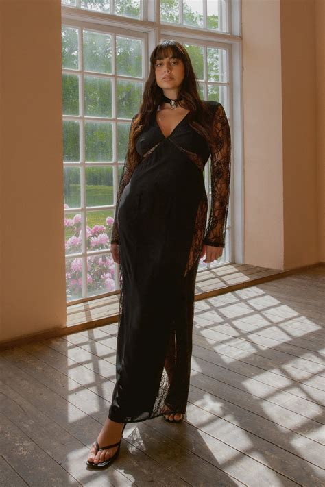 Satin Lace Cut Out Maxi Dress Black Na Kd