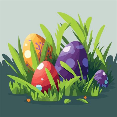 Premium Vector Easter Eggs In A Grassy Field