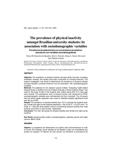 Pdf The Prevalence Of Physical Inactivity Amongst Brazilian