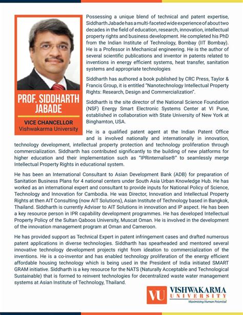 Vishwakarma University Vu On Linkedin Prof Siddharth Jabade The