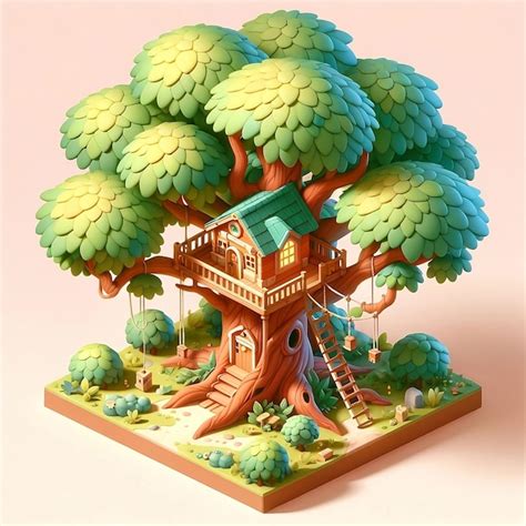 Premium Photo 3d Isometric Illustrations Of A Treehouse In Acute