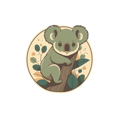 Koala Sitzt Auf Einem Baum Logo Design Maskottchen Vektorgrafik Isolierter Hintergrund Premium