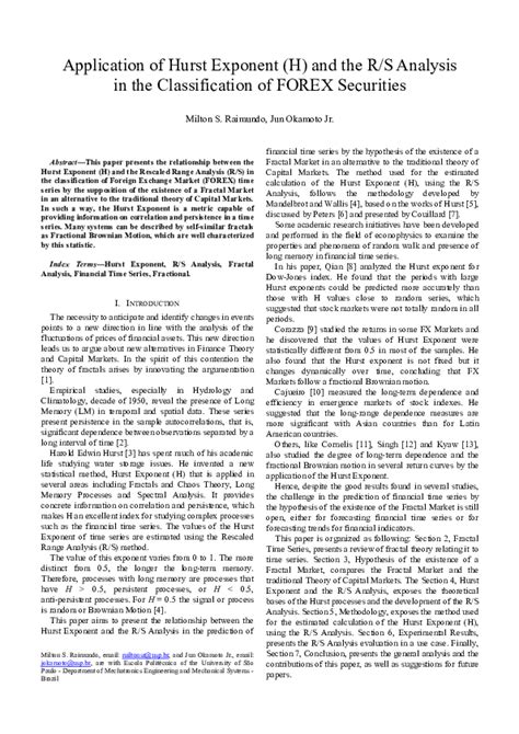 Pdf Application Of Hurst Exponent H And The Rs Analysis In The