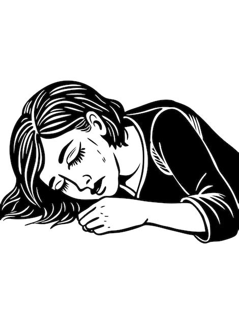 Um Desenho Preto E Branco De Uma Mulher Dormindo Em Um Fundo Branco