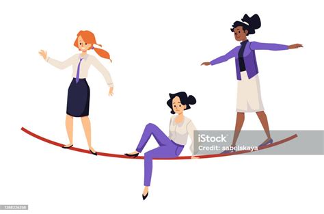 비즈니스 여성은 타이트로프 플랫 벡터 일러스트레이션에 균형을 유지합니다 걷기에 대한 스톡 벡터 아트 및 기타 이미지 걷기 경영자 경쟁 Istock