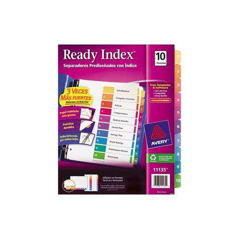 Separador Avery 11135 TamaÑo Carta Con 10 Divisiones De Papel Con C