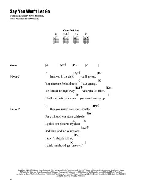 Say You Wont Let Go By James Arthur Guitar Chordslyrics Guitar