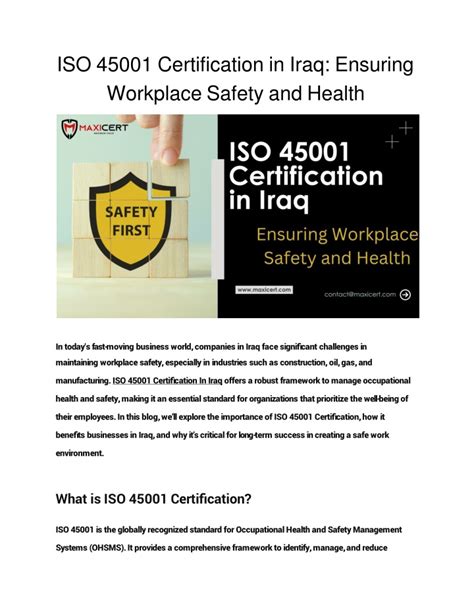 Ppt Iso 45001 Certification In Iraq Ensuring Workplace Safety And Health Powerpoint