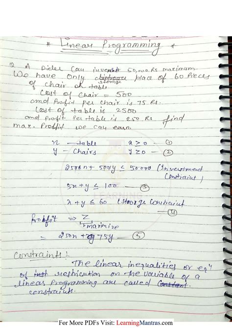 Solution Linear Programming Handwritten Notes And Formulas By Lm