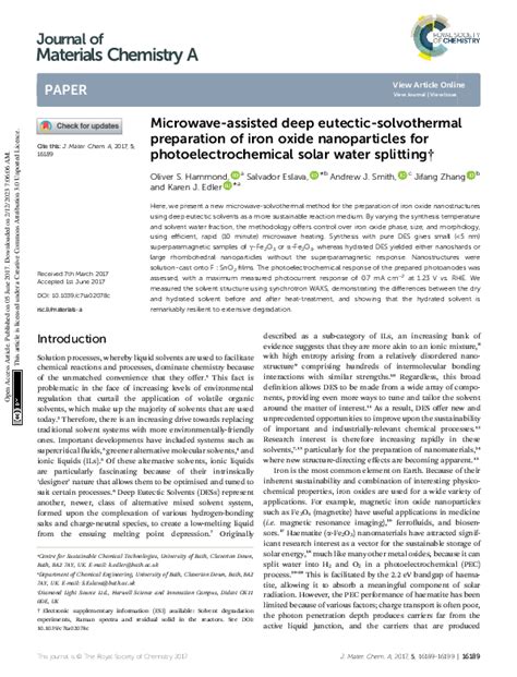 Pdf Microwave Assisted Deep Eutectic Solvothermal Preparation Of Iron