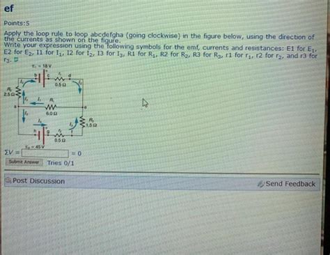solved ef points 5 apply the loop rule to loop abcdefgha