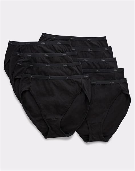 Hanes Womens Breathable Cotton Hi Cut Underwear Black 10 Pack Hanes