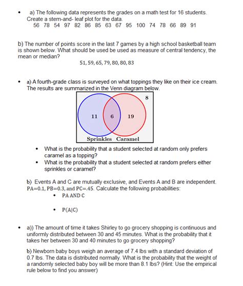 Solved A The Following Data Represents The Grades On A Chegg