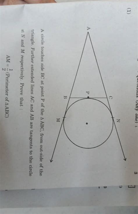 1 A Circle Touches Side Bc At Point P Of The Abc From Out Side Of The