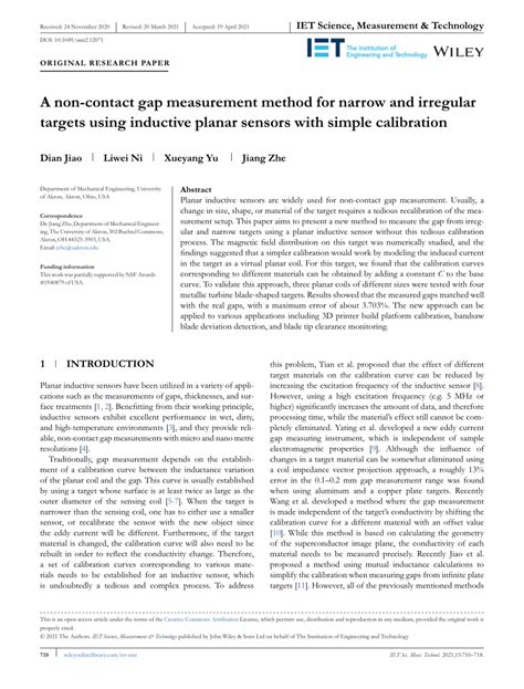 Pdf A Non‐contact Gap Measurement Method For Narrow And Irregular