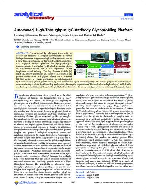 Pdf Automated High Throughput Igg Antibody Glycoprofiling Platform