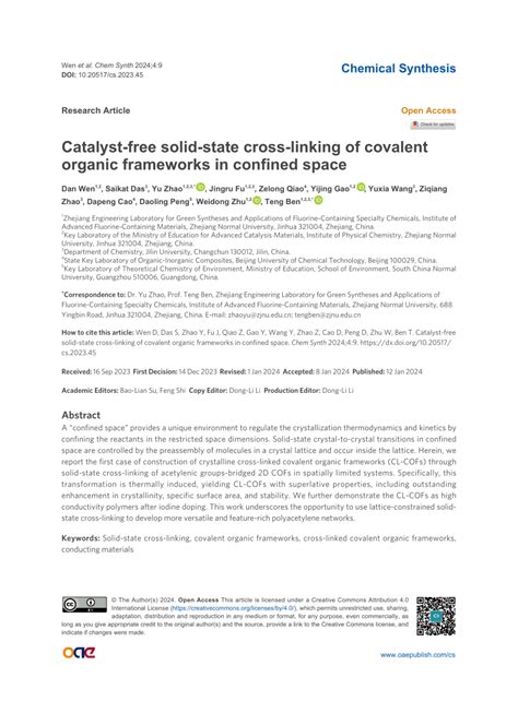 Pdf Catalyst Free Solid State Cross Linking Of Covalent Organic Frameworks In Confined Space