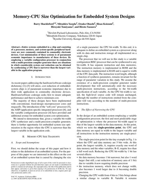 Pdf Memory Cpu Size Optimization For Embedded System Designs