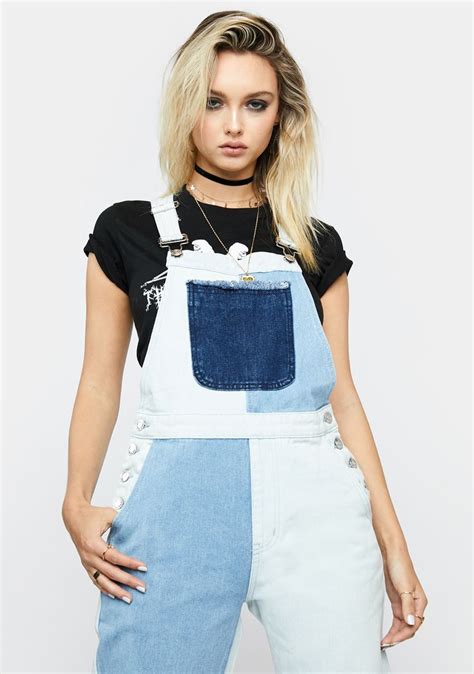 Momokrom Distressed Patchwork Denim Overalls Blue Betsey Johnson