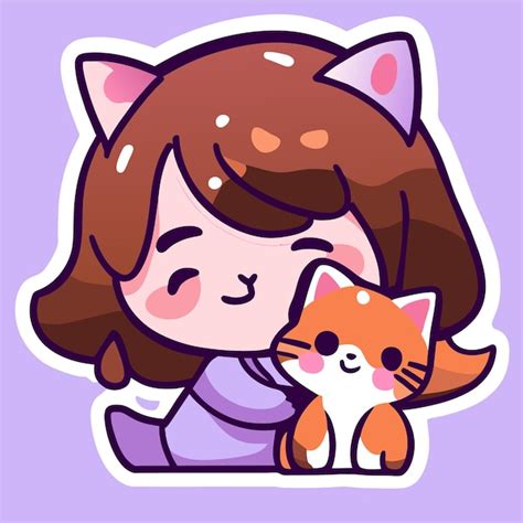 Premium Vector Cute Girl And Cat Kawaii Hand Drawn Cartoon Sticker