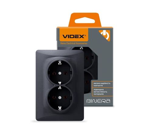 Розетка подвійна із заземленням чорний графіт Videx Binera купити за найкращою ціною Інтернет