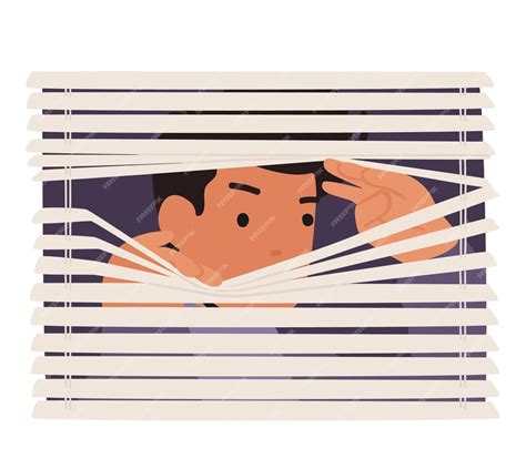 Premium Vector Male Character Spying Through Blinds On Window