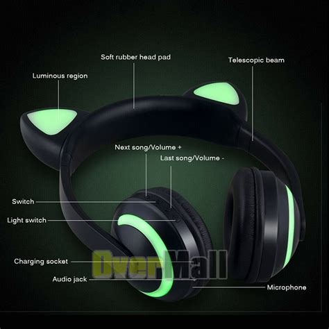 Bluetooth Headphones Wireless Gaming Headsets Cat Ear Foldable Wmic