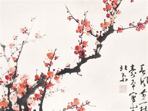 董寿平画的朱砂红梅很像处女的血