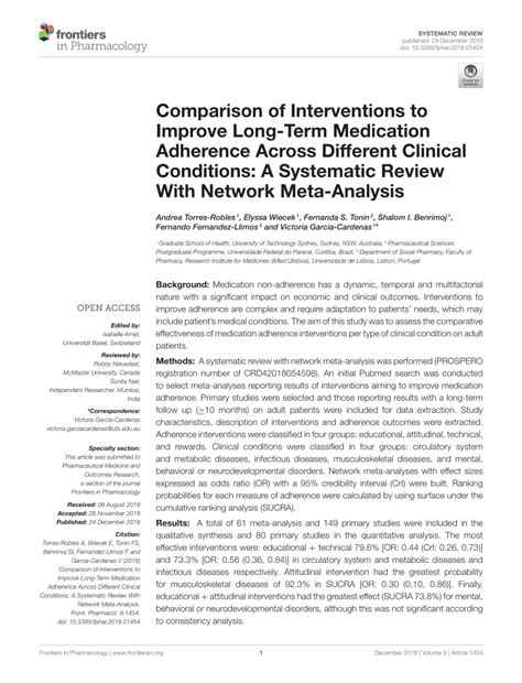 Pdf Comparison Of Interventions To Improve Long Term Medication Adherence Across Different