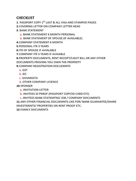 Documents Checklist Pdf