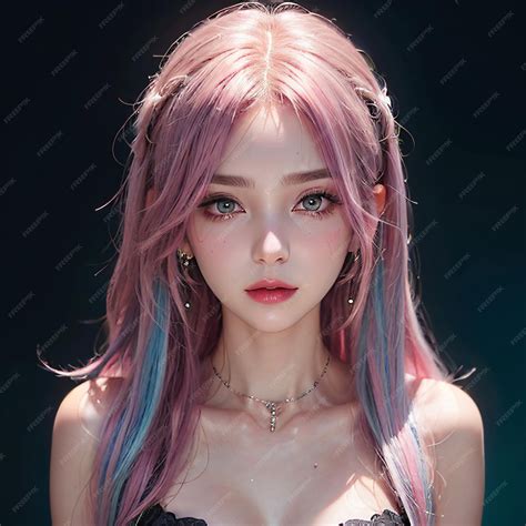 Premium Ai Image A Woman With Pink Hair And Blue Eyes Wearing A Black