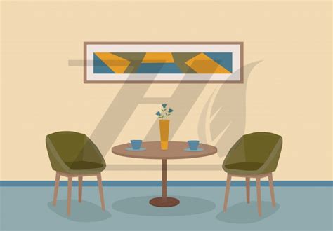 دانلود وکتور اتاق ناهارخوری طرح میز دایره ای و صندلی مدرن و قاب عکس