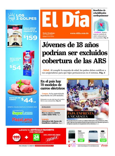 Portada Periódico El Día Lunes 13 Marzo 2023 Dominicanado