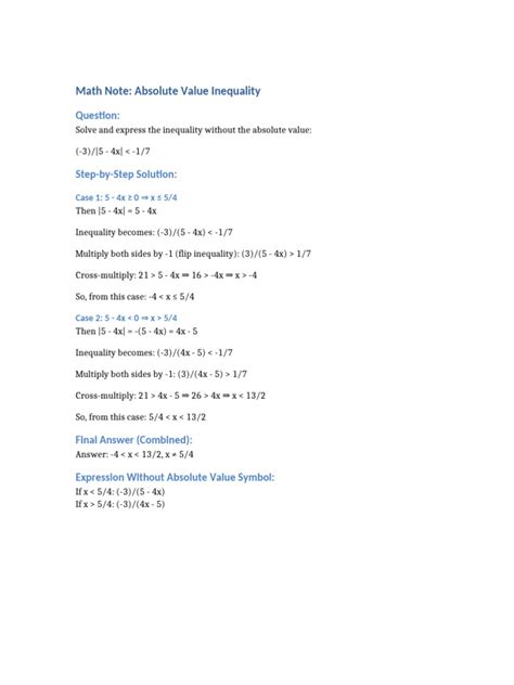 Absolute Value Inequality Note Pdf