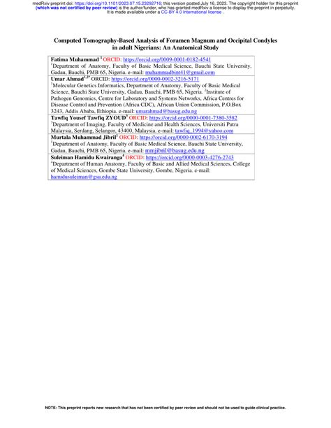 Pdf Computed Tomography Based Analysis Of Foramen Magnum And