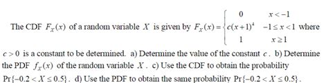 Solved The Cdf Fx X Of A Random Variable X Is Given By Chegg