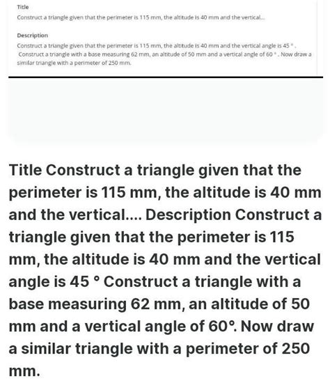 [answered] title construct a triangle given that the perimeter is 115