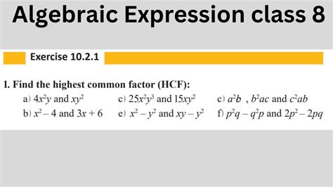 Find The Highest Common Factor Hcf Algebraic Expression Class 8 In